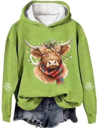 Generic Cadeaux de No&euml;l pour femmes Highland Cow Sweatshirts Automne Hiver Doux Chaud Pull de No&euml;l Nouveaut&eacute; Dr&ocirc;le Vache Highland Sweats de No&euml;l Casual Manche