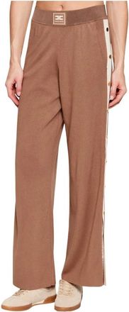 Elisabetta Franchi Femme, Pantalons, Brun, Taille: 36 FR Pantalon en maille avec bandes en viscose brillante
