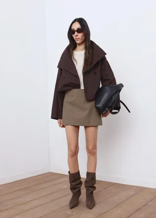 Mango Jupe courte pied-de-poule marron - Femme - 34 - MANGO