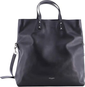 Saint Laurent Foldover Shopping Leather Medium tote bag - Noir