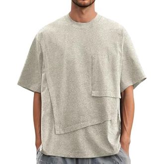 Generic T-shirt d&eacute;contract&eacute; pour homme avec coupe ample et poche pour homme, t-shirt &agrave; col rond confortable pour la vie quotidienne, printemps/&eacute;t&eacute;, tissu m&eacute;la