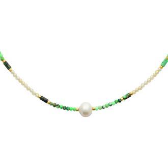 Brillaxis Collier perles vertes et acier dor&eacute;