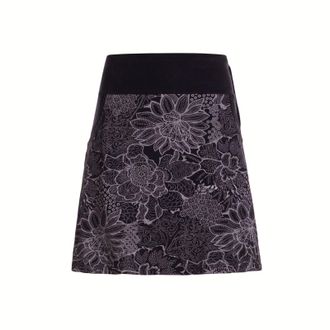 vishes kurzer Damenrock mit Blumen-Spitze in schwarz I Gr&ouml;&szlig;e 3XL (44-46) I Handgefertigt aus 100% Baumwolle I Rock mit Taschen I F&uuml;r warme & kalte Monate I N