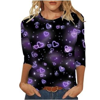 Generic 2026 Saint-Valentin femmes automne et hiver d&eacute;contract&eacute; mode col rond impression Saint-Valentin t-shirt &agrave; manches trois quarts, violet, XXL