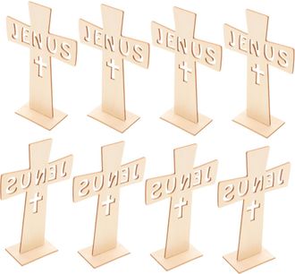 Cabilock 20 Stück Teiliges Holz Handgefertigt Stabile Jesus-Kreuz Tischdekoration für Halloween Party Kirche Altar Wohnraum Stehendes Religiöses Kunsthandwerk