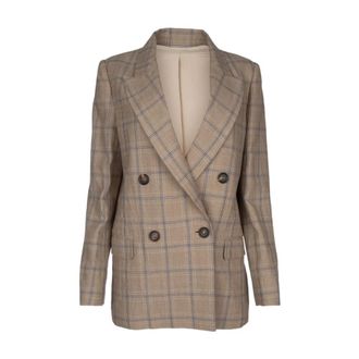 Brunello Cucinelli Prince of Wales Leinen-Sakko - - Jackets - Damen - Braun - M