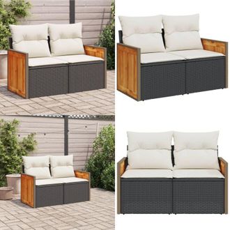 vidaXL Gartensofa mit Kissen 2-Sitzer Schwarz Poly Rattan - Outdoor M&ouml;bel - Gartenm&ouml;bel - Gartensofa - 2-Sitzer Sofa - Rattan Sofa - Home & Living
