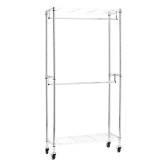 Amazon Basics Portant &agrave; double tringle avec roulettes, Chrom&eacute;, L 91 cm x l 35,5 cm x H 183 cm