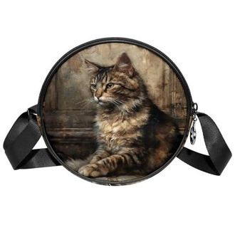 Generic Petit sac &agrave; bandouli&egrave;re rond pour femme, petit sac &agrave; bandouli&egrave;re avec fermeture &eacute;clair et bretelles r&eacute;glables style d&eacute;contract&eacute; pour femmes et filles