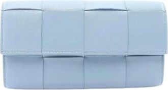 Bottega Veneta Portefeuille long en cuir Cassette Pre-owned - Femme - Pre-owned - Bleu - Taille: ONE Size