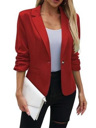 Generic Blazer pour femme avec col &agrave; revers et boutonni&egrave;re, coupe ajust&eacute;e, pour le travail et les loisirs, l&eacute;ger, rouge, XXL
