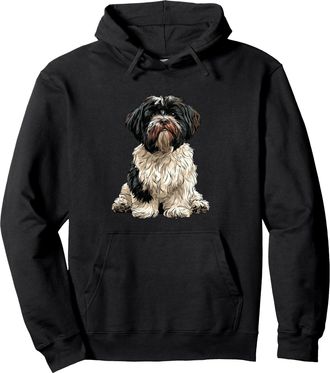Whyitsme Design Schwarz-Wei&szlig;-Illustration Shih Tzu Hund Pullover Hoodie