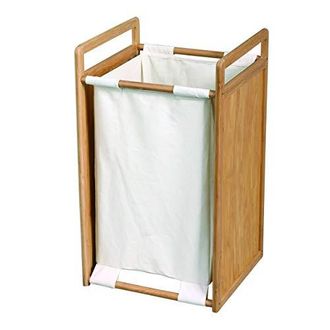 MSV Wäschesammler Bambus (BxHxT): 34 x 35 x 62 cm Wäschekorb aus Stoff mit einem Bambusgestell und Ablage zum Unterbringen von Wäsche als praktischer Wäsc