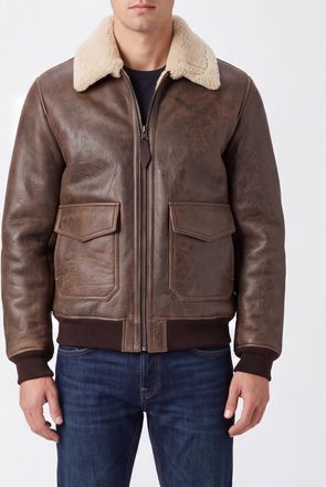 Schott NYC SCHOTT N. Y.C. Veste en cuir avec col en fourrure et bords &eacute;lastiques