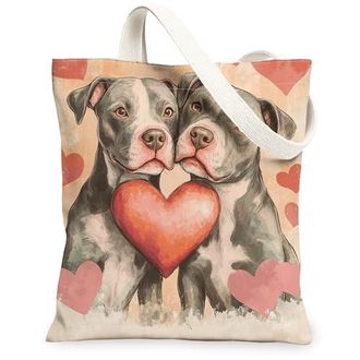 Generic Pitbull Sac fourre-tout en toile pour le shopping 33 x 38 cm, sac d&eacute;picerie r&eacute;utilisable pour la Saint-Valentin, pour femme, animal domestique, voyage
