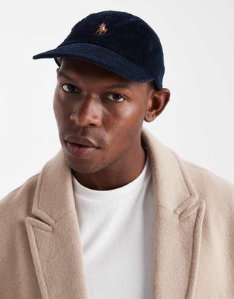 Polo Ralph Lauren Baseballkappe aus Stretch-Cord in Marineblau mit Markenlogo