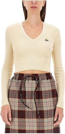 Vivienne Westwood Femme, Pulls, Blanc, Taille: 36 FR Bea Cropped V-Neck