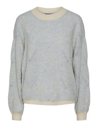 Pieces Pcjenna Ls O-Neck Knit Noos BC Pull en Tricot, Whitecap Gray/Detail:Faded Denim, XL Femme