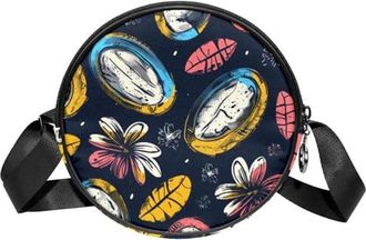 Generic Sac &agrave; bandouli&egrave;re rond pour femme, motif floral artistique, rugby, petit sac &agrave; dos &agrave; bandouli&egrave;re avec fermeture &eacute;clair, bretelles r&eacute;glables, sac &agrave; mai