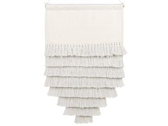 Beliani Wandbehang im Boho-Stil aus handgewebter Baumwolle mit Quasten Off-White Thul