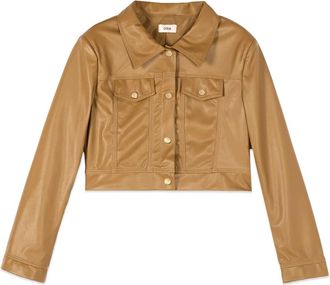 Oltre Femme, Vestes, Brun, Taille: 46 FR Veste Courte en Tissu Enduit