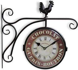 D&eacute;coration d'Autrefois Horloge de gare ancienne double face chocolat guerin-boutron forge - Fer Forg&eacute; - Rouge-Bordeaux - D&eacute;coration dAutrefois