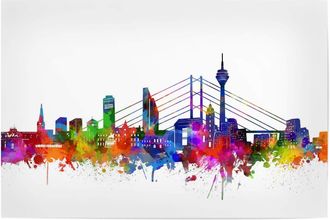 artboxONE Poster 150x100 cm Städte Düsseldorf Skyline Watercolor - Bild düsseldorf Germany Skyline