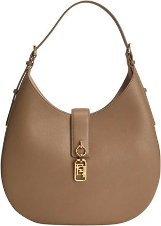 Elisabetta Franchi Femme, Sacs, Beige, Taille: ONE Size Hammered Leather Shoulder Bag