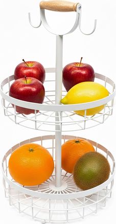 Relaxdays Obstkorb Etagere 2-st&ouml;ckig, Obstschale f&uuml;r die K&uuml;che, moderner Metallkorb f&uuml;r Obst und Gem&uuml;se, Metall, wei&szlig;