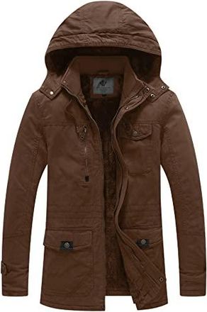 WenVen Homme Blouson Matelassé dhiver en Coton Veste Extérieure Chaude Coupe-Vent Manteaux à Capuche en Fausse Fourrure Puffer Blouson Parka Marron M