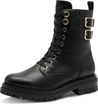 s.Oliver Damen Stiefeletten zum Schnüren mit Schnallen, Schwarz (Black/Gold), 42 EU