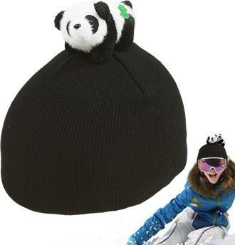 Generic Panda Strickm&uuml;tze - Skihelm&uuml;berzug, Snowboardhelm&uuml;berzug | Dicke Panda-Strickm&uuml;tze-Dekoration, einfach zu installierende Helmdekoration f&uuml;r M&auml;nner, Fr