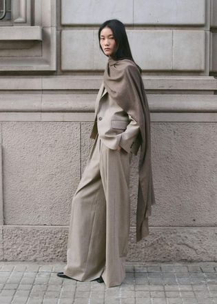 Mango Pantalon costume laine m&eacute;lang&eacute;e marron moyen - Femme - 32 - MANGO