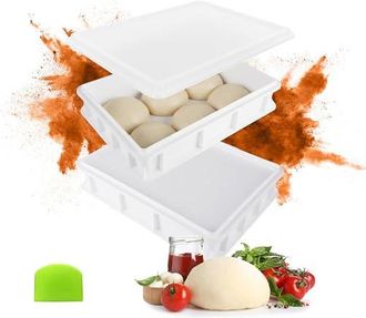 Relaxdays Pizzaballenbox, 2er Set, 1 Deckel, HBT: 7 x 40 x 30 cm, Kunststoff, stapelbar, Teigbox f&uuml;r 6 Pizzaballen, wei&szlig;