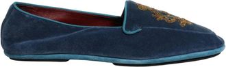Dolce & Gabbana Homme, Chaussures, Bleu, Taille: 44 EU Mocassins Velvet Crown Embroidery