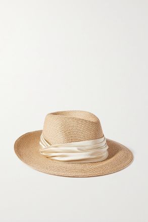 Eugenia Kim Courtney Satin-trimmed Straw-effect Fedora - Neutrals