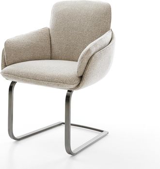 DELIFE Freischwinger Luan-Flex mit Armlehnen Webstoff Soft Beige Freischwinger flach Graphit, Esszimmerst&uuml;hle