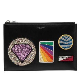 Saint Laurent Sac pochette en cuir orn&eacute; dappliqu&eacute;s Pre-owned - Femme - Pre-owned - Noir - Taille: ONE Size