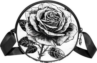 Generic Sac &agrave; bandouli&egrave;re Circle pour femme, petit sac &agrave; bandouli&egrave;re noir et blanc, sac &agrave; dos &agrave; bandouli&egrave;re avec fermeture &eacute;clair, bretelles r&eacute;glables, sac &agrave; 