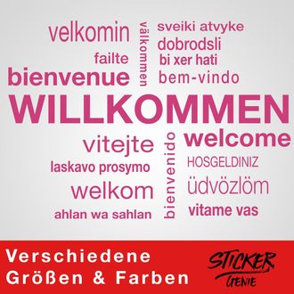 Sticker Genie HERZLICH WILLKOMMEN Wandtattoo Sticker Aufkleber Wandaufkleber wiederablösbar (120cm (B) x 84cm (H), Pink)