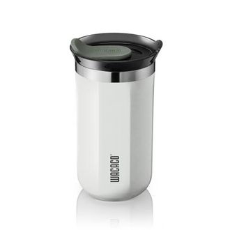 Wacaco Octaroma Lungo Tasse &agrave; caf&eacute; isotherme &agrave; double paroi en acier inoxydable avec couvercle pour boire, 300 ml, c&eacute;ramique blanche
