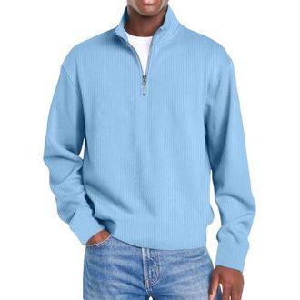 Generic Mokaloha Polo &eacute;l&eacute;gant en velours c&ocirc;tel&eacute; avec fermeture &eacute;clair 1/4 pour homme, bleu clair, 5XL