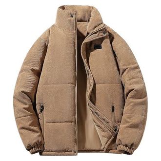 Generic Manteau dhiver thermique &agrave; manches longues en velours c&ocirc;tel&eacute; avec col montant pour homme, kaki, 4XL