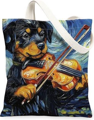 Generic Rottweilers Sac fourre-tout en toile r&eacute;utilisable pour faire du shopping Motif violon &eacute;toil&eacute; nocturne 33 x 38 cm