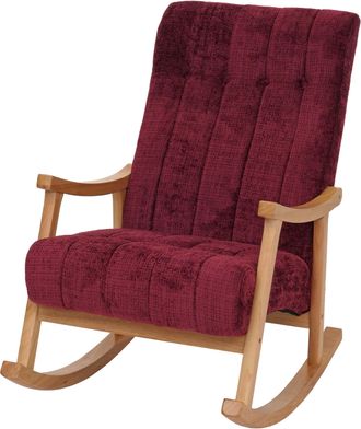 Mendler Schaukelstuhl HWC-K10, Relaxsessel, Holz FSC Stoff/Textil Chenille (465g/m&sup2;) - Bordeaux, Gestell Natur