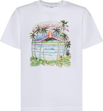 Casablanca Homme, Tops, Blanc, Taille: XL T-shirt imprim&eacute; &agrave; manches courtes