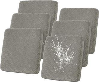 Shanna Housse De Coussin Extensible : 6 Pièces Imprimées, Housses Magiques avec Base Élastique pour Derniers Coussins De Canapé (Gris Clair)