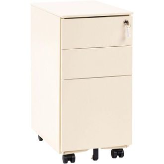 Beliani Caisson Moderne en M&eacute;tal &agrave; Roulettes pour Bureau 3 Tiroirs Serrure &agrave; Cl&eacute; Beige Clair Bolsena