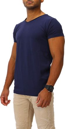 Joe Franks Herren Basic T-Shirts V-Neck HIGH Herren Kurzarm Slim Fit, Blau, S