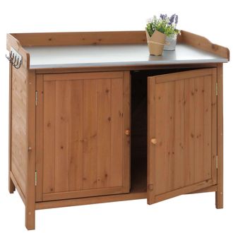 Mendler Gartenschrank mit Arbeitsplatte HWC-L69, Pflanztisch, Outdoor Tanne Holz FSC-Zertifiziert 86x104x52cm - braun